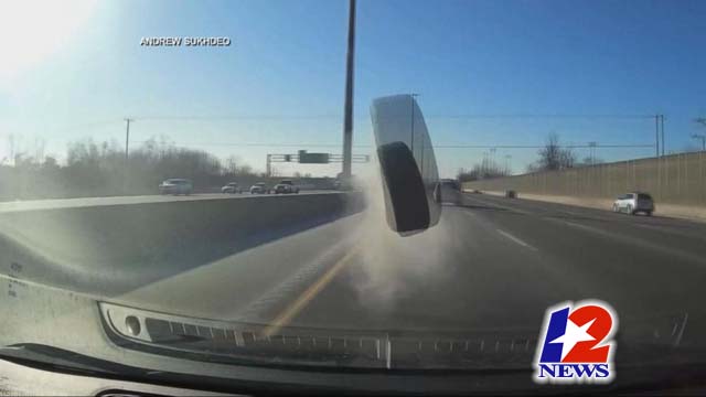 Terrifying dash cam video shows moment tire smashes car | 12newsnow.com